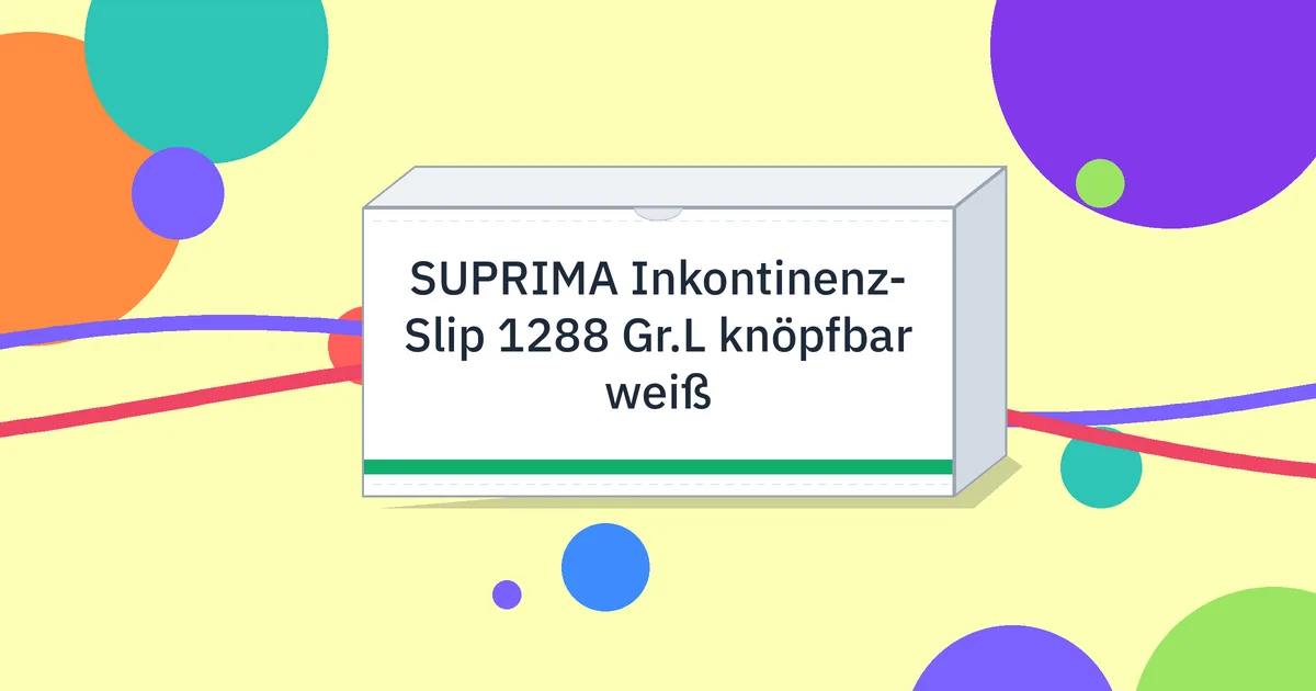 Symbolbild: Packung mit der Aufschrift SUPRIMA Inkontinenz-Slip 1288 Gr.L knöpfbar weiß (PZN 10013883) – Verfügbarkeit und Bezug in Apotheken in Frankfurt am Main