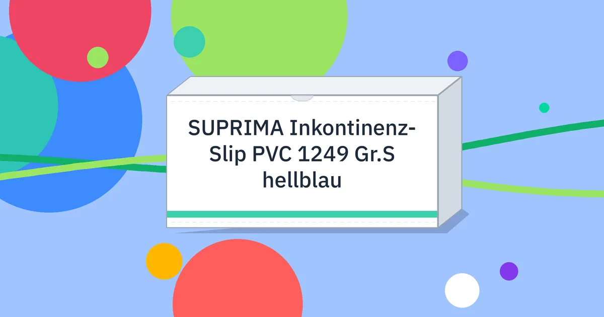 Symbolbild: Packung mit der Aufschrift SUPRIMA Inkontinenz-Slip PVC 1249 Gr.S hellblau (PZN 02062850) – Verfügbarkeit und Bezug in Apotheken in Frankfurt am Main