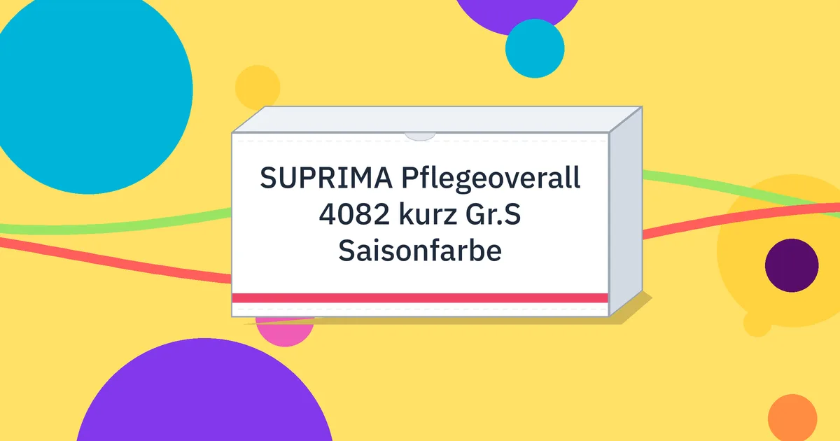Symbolbild: Packung mit der Aufschrift SUPRIMA Pflegeoverall 4082 kurz Gr.S Saisonfarbe (PZN 11659788) – Verfügbarkeit und Bezug in Apotheken in Frankfurt am Main