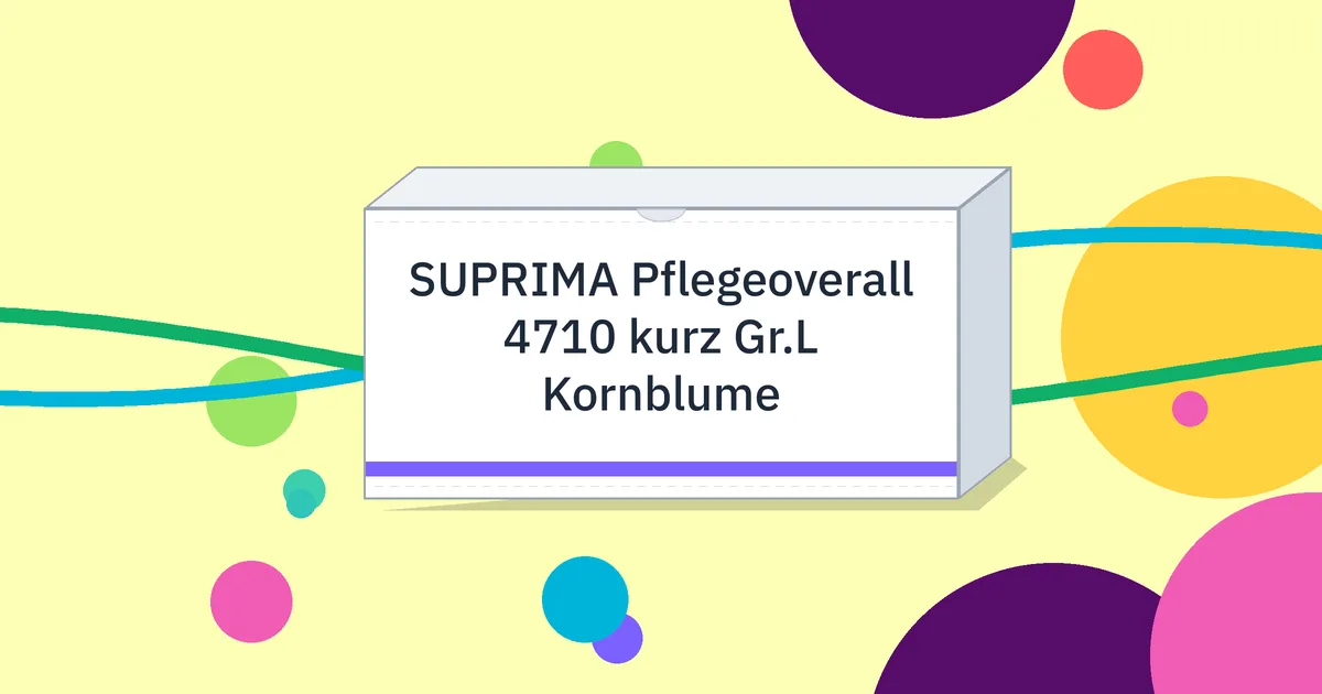 Symbolbild: Packung mit der Aufschrift SUPRIMA Pflegeoverall 4710 kurz Gr.L Kornblume (PZN 05397516) – Verfügbarkeit und Bezug in Apotheken in Frankfurt am Main