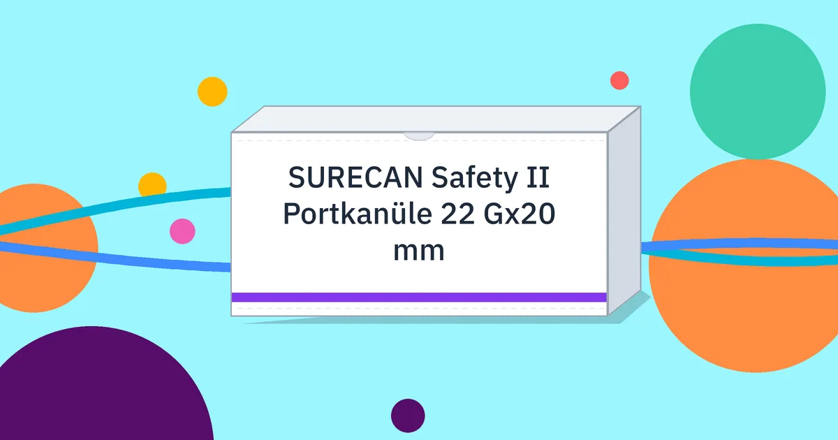 Symbolbild: Packung mit der Aufschrift SURECAN Safety II Portkanüle 22 Gx20 mm (PZN 07799897) – Verfügbarkeit und Bezug in Apotheken in Frankfurt am Main