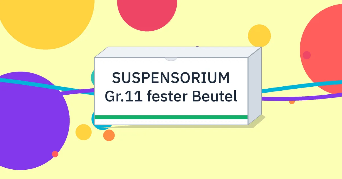 Symbolbild: Packung mit der Aufschrift SUSPENSORIUM Gr.11 fester Beutel (PZN 08517369) – Verfügbarkeit und Bezug in Apotheken in Frankfurt am Main