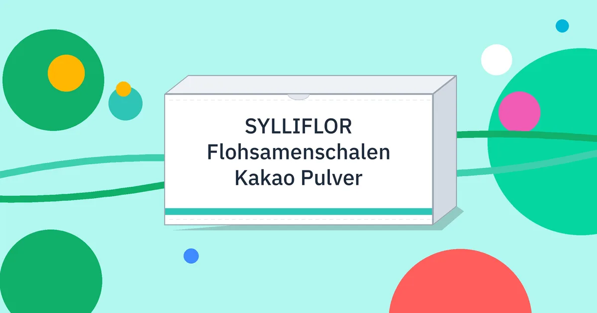 Symbolbild: Packung mit der Aufschrift SYLLIFLOR Flohsamenschalen Kakao Pulver (PZN 19131325) – Verfügbarkeit und Bezug in Apotheken in Frankfurt am Main