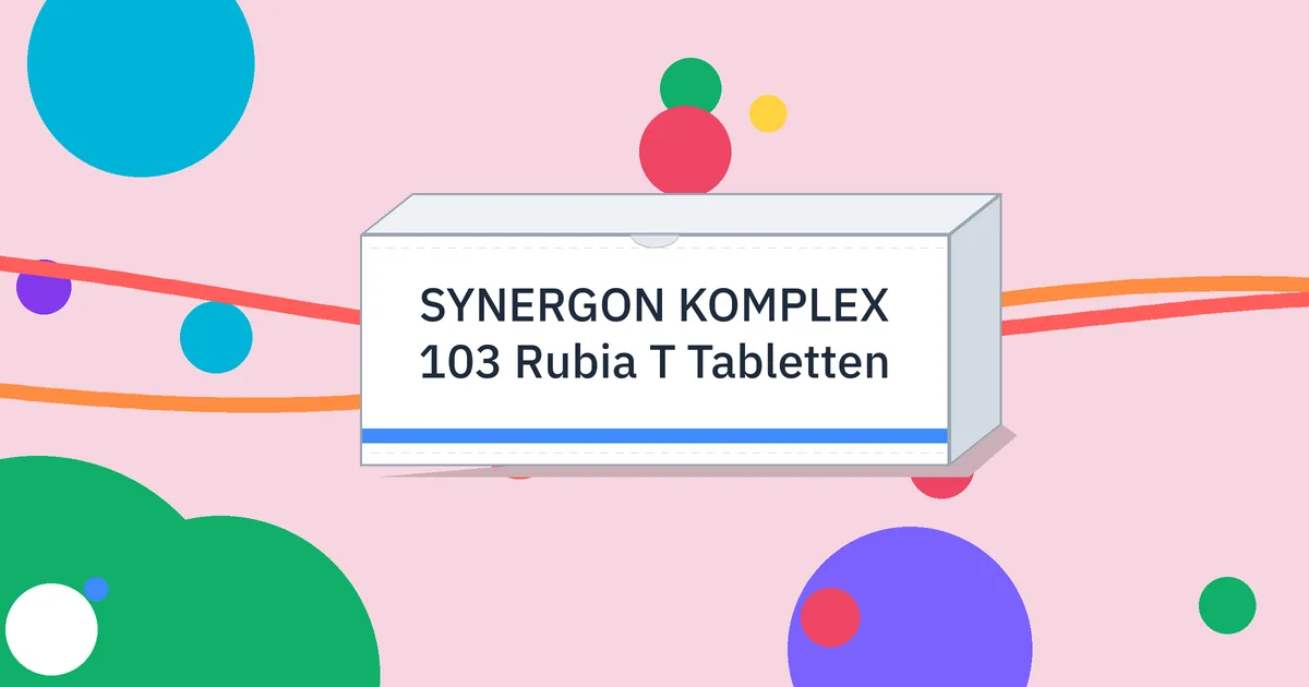 Symbolbild: Packung mit der Aufschrift SYNERGON KOMPLEX 103 Rubia T Tabletten (PZN 20167268) – Verfügbarkeit und Bezug in Apotheken in Frankfurt am Main