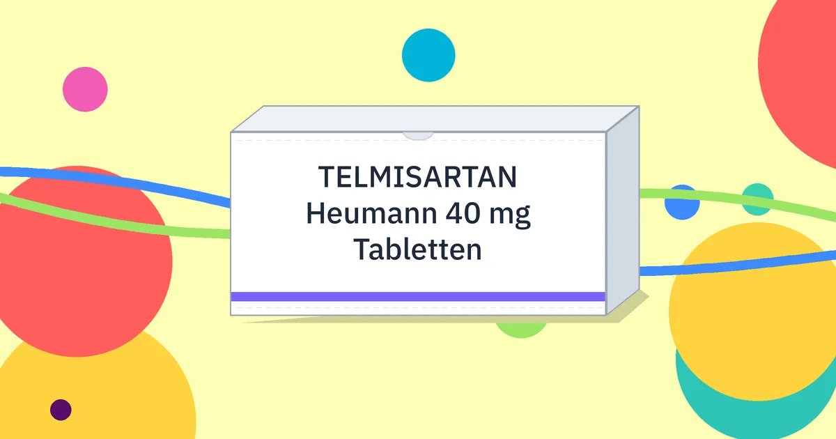 Symbolbild: Packung mit der Aufschrift TELMISARTAN Heumann 40 mg Tabletten (PZN 15864746) – Verfügbarkeit und Bezug in Apotheken in Frankfurt am Main