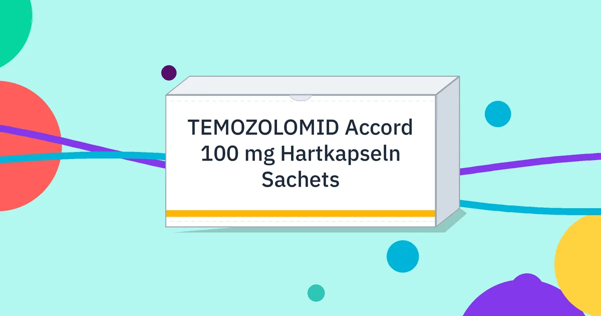 Symbolbild: Packung mit der Aufschrift TEMOZOLOMID Accord 100 mg Hartkapseln Sachets (PZN 16792581) – Verfügbarkeit und Bezug in Apotheken in Frankfurt am Main