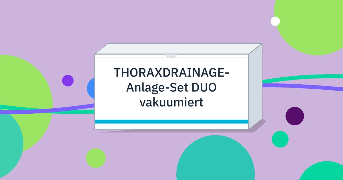 Symbolbild: Packung mit der Aufschrift THORAXDRAINAGE-Anlage-Set DUO vakuumiert (PZN 20624056) – Verfügbarkeit und Bezug in Apotheken in Frankfurt am Main