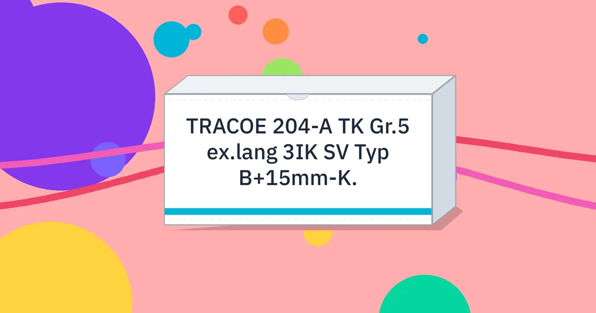 Symbolbild: Packung mit der Aufschrift TRACOE 204-A TK Gr.5 ex.lang 3IK SV Typ B+15mm-K. (PZN 00918838) – Verfügbarkeit und Bezug in Apotheken in Frankfurt am Main