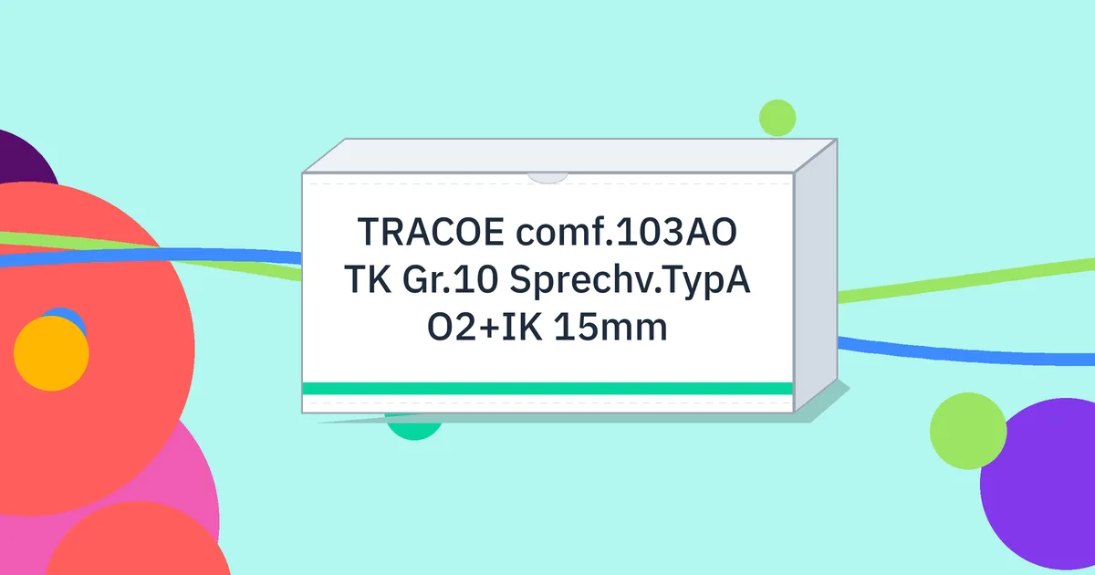 Symbolbild: Packung mit der Aufschrift TRACOE comf.103AO TK Gr.10 Sprechv.TypA O2+IK 15mm (PZN 18232610) – Verfügbarkeit und Bezug in Apotheken in Frankfurt am Main