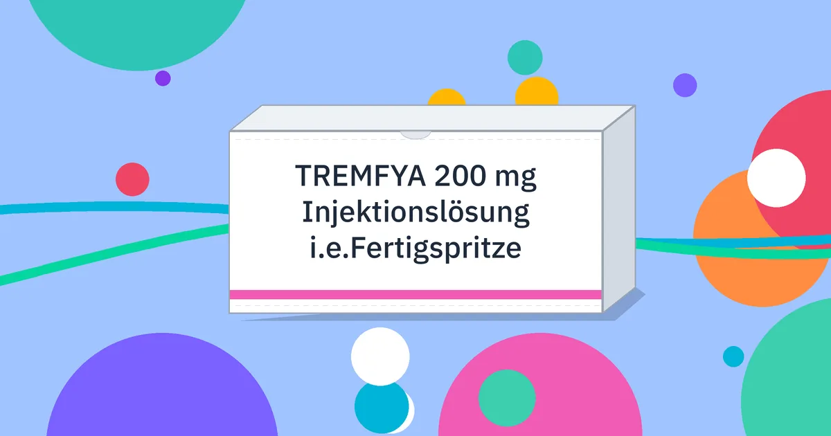Symbolbild: Packung mit der Aufschrift TREMFYA 200 mg Injektionslösung i.e.Fertigspritze (PZN 19480089) – Verfügbarkeit und Bezug in Apotheken in Frankfurt am Main