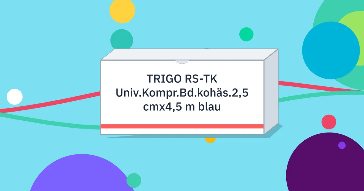Symbolbild: Packung mit der Aufschrift TRIGO RS-TK Univ.Kompr.Bd.kohäs.2,5 cmx4,5 m blau (PZN 17514737) – Verfügbarkeit und Bezug in Apotheken in Frankfurt am Main