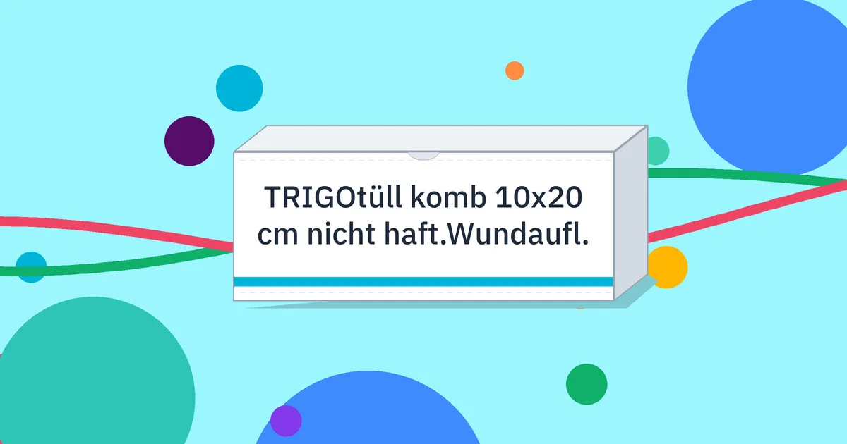 Symbolbild: Packung mit der Aufschrift TRIGOtüll komb 10x20 cm nicht haft.Wundaufl. (PZN 20043661) – Verfügbarkeit und Bezug in Apotheken in Frankfurt am Main