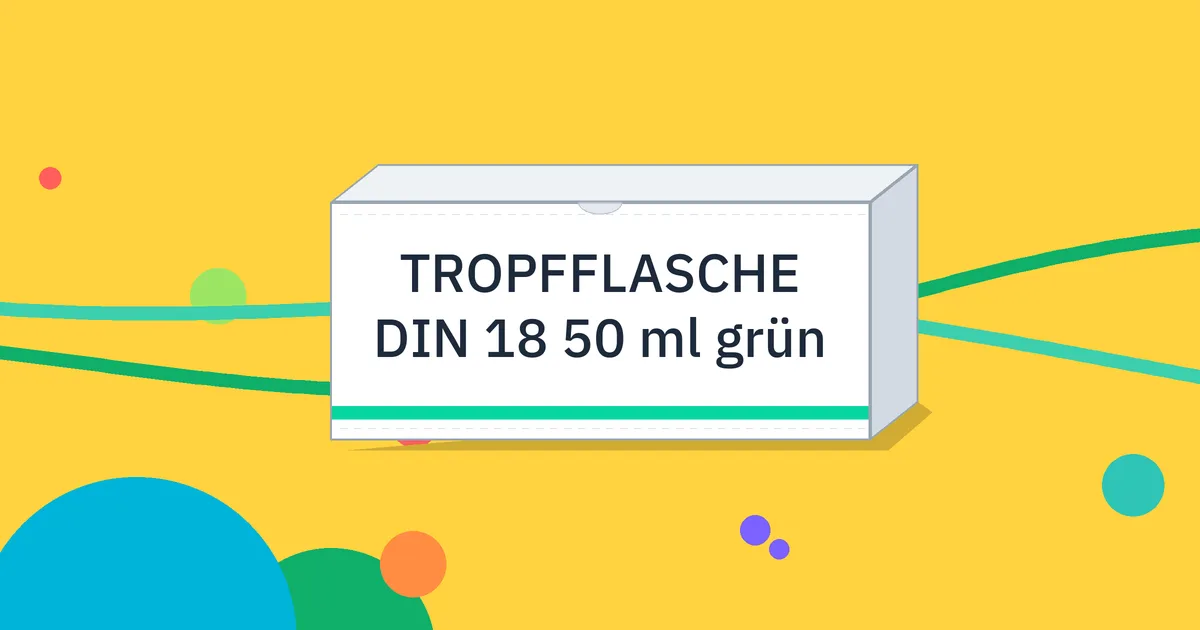 Symbolbild: Packung mit der Aufschrift TROPFFLASCHE DIN 18 50 ml grün (PZN 15621618) – Verfügbarkeit und Bezug in Apotheken in Frankfurt am Main