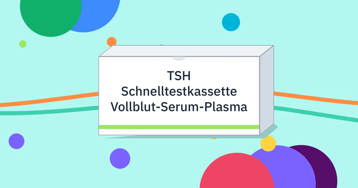 Symbolbild: Packung mit der Aufschrift TSH Schnelltestkassette Vollblut-Serum-Plasma (PZN 19850907) – Verfügbarkeit und Bezug in Apotheken in Frankfurt am Main