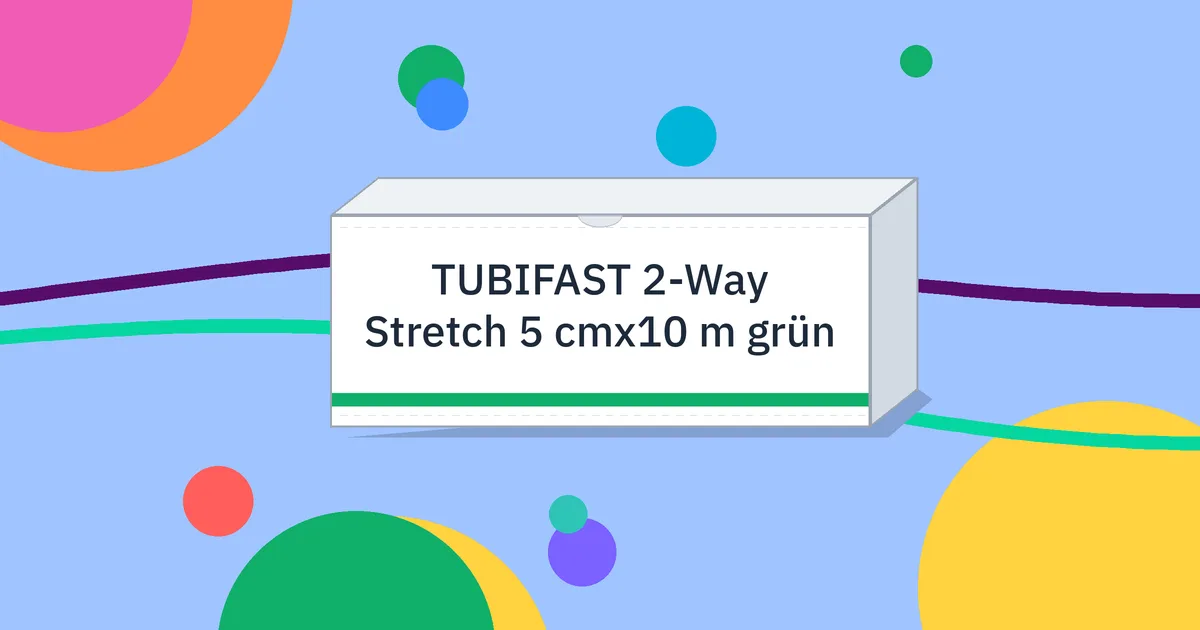 Symbolbild: Packung mit der Aufschrift TUBIFAST 2-Way Stretch 5 cmx10 m grün (PZN 18274784) – Verfügbarkeit und Bezug in Apotheken in Frankfurt am Main
