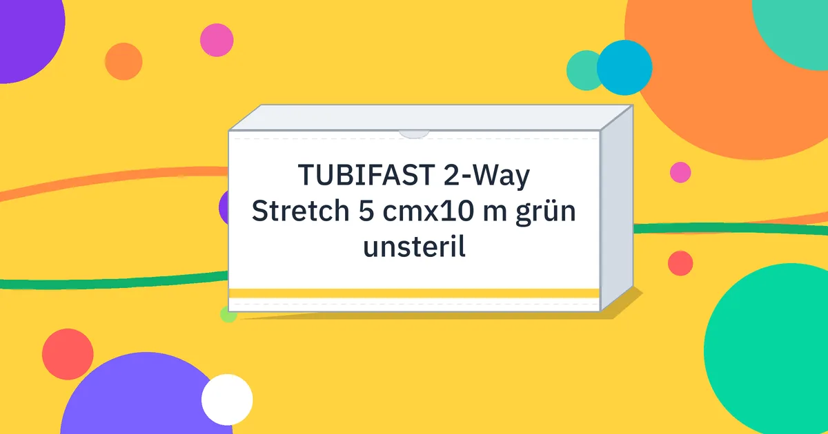 Symbolbild: Packung mit der Aufschrift TUBIFAST 2-Way Stretch 5 cmx10 m grün unsteril (PZN 19078128) – Verfügbarkeit und Bezug in Apotheken in Frankfurt am Main