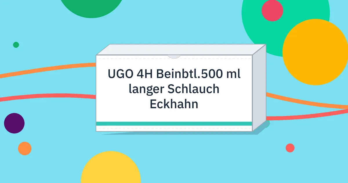 Symbolbild: Packung mit der Aufschrift UGO 4H Beinbtl.500 ml langer Schlauch Eckhahn (PZN 13814460) – Verfügbarkeit und Bezug in Apotheken in Frankfurt am Main