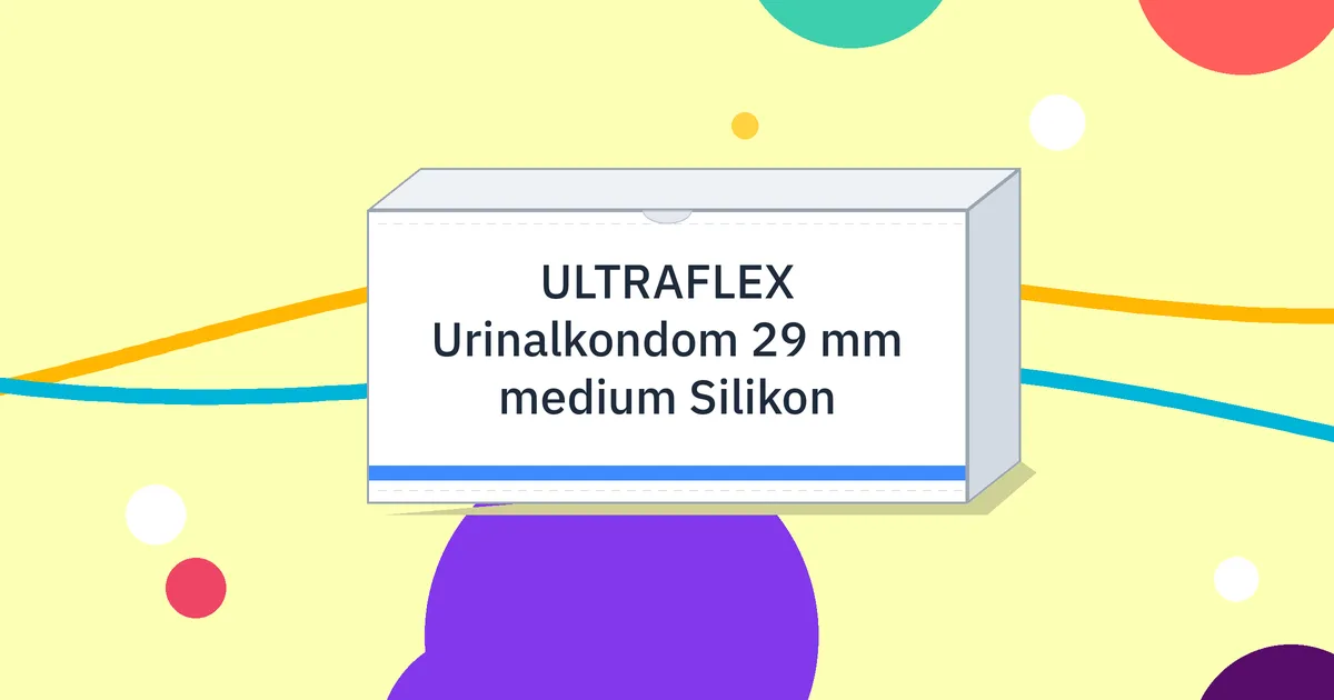 Symbolbild: Packung mit der Aufschrift ULTRAFLEX Urinalkondom 29 mm medium Silikon (PZN 11136412) – Verfügbarkeit und Bezug in Apotheken in Frankfurt am Main