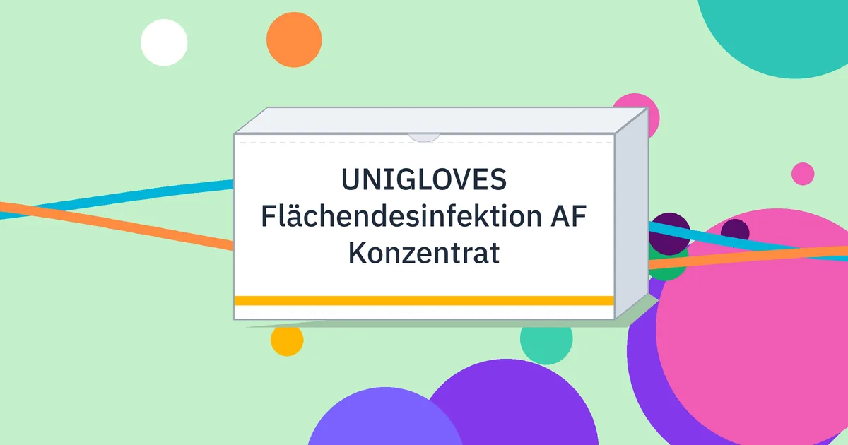 Symbolbild: Packung mit der Aufschrift UNIGLOVES Flächendesinfektion AF Konzentrat (PZN 19521262) – Verfügbarkeit und Bezug in Apotheken in Frankfurt am Main