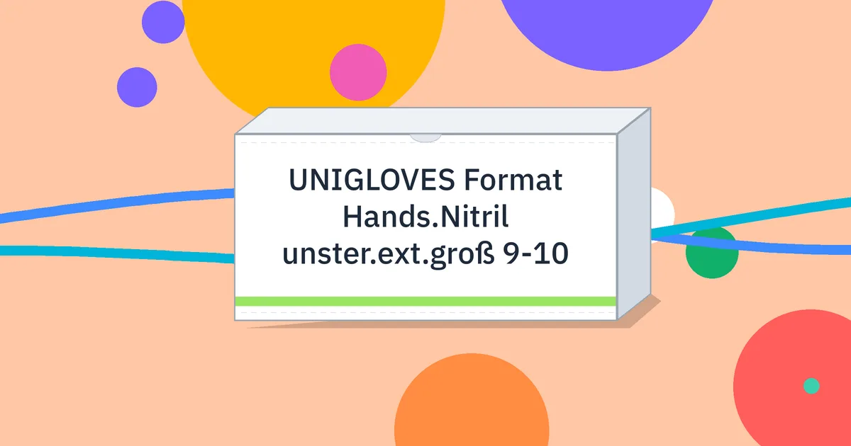 Symbolbild: Packung mit der Aufschrift UNIGLOVES Format Hands.Nitril unster.ext.groß 9-10 (PZN 01971390) – Verfügbarkeit und Bezug in Apotheken in Frankfurt am Main