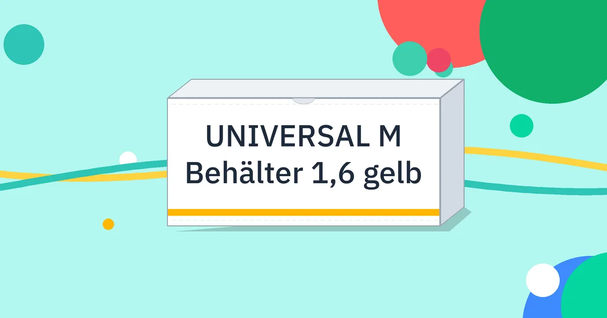 Symbolbild: Packung mit der Aufschrift UNIVERSAL M Behälter 1,6 gelb (PZN 07597461) – Verfügbarkeit und Bezug in Apotheken in Frankfurt am Main