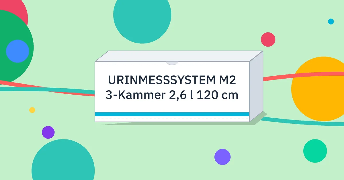 Symbolbild: Packung mit der Aufschrift URINMESSSYSTEM M2 3-Kammer 2,6 l 120 cm (PZN 00757625) – Verfügbarkeit und Bezug in Apotheken in Frankfurt am Main