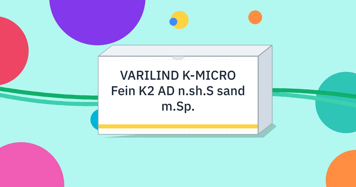 Symbolbild: Packung mit der Aufschrift VARILIND K-MICRO Fein K2 AD n.sh.S sand m.Sp. (PZN 20558448) – Verfügbarkeit und Bezug in Apotheken in Frankfurt am Main