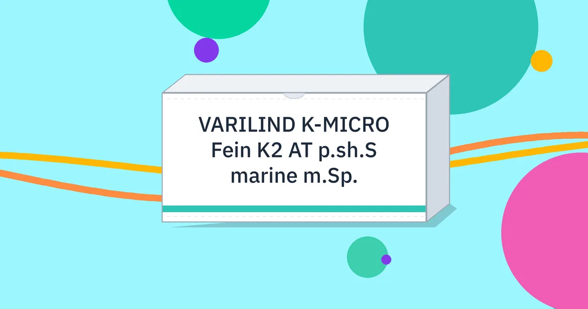 Symbolbild: Packung mit der Aufschrift VARILIND K-MICRO Fein K2 AT p.sh.S marine m.Sp. (PZN 20553391) – Verfügbarkeit und Bezug in Apotheken in Frankfurt am Main
