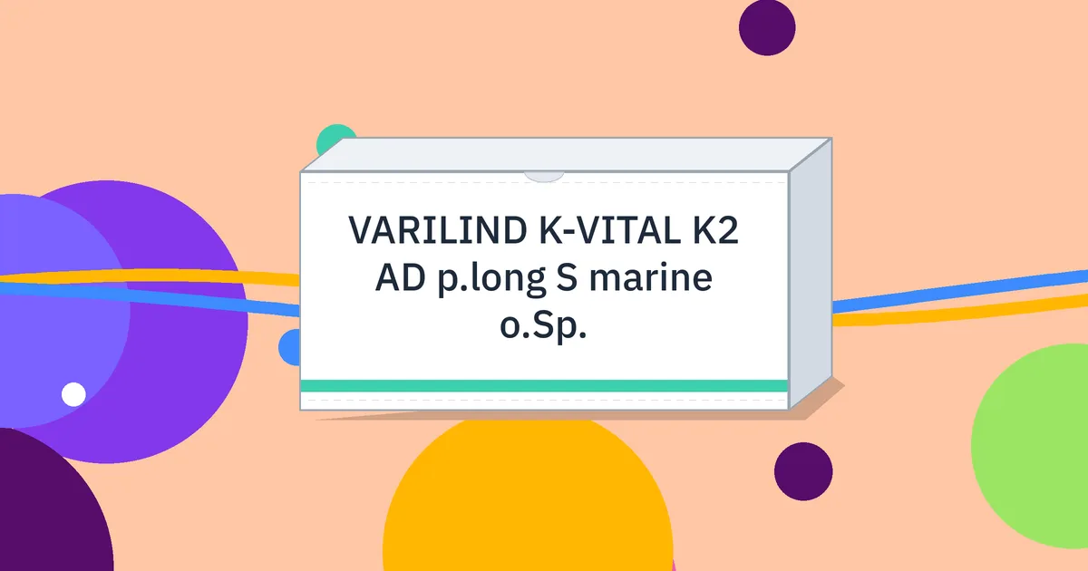 Symbolbild: Packung mit der Aufschrift VARILIND K-VITAL K2 AD p.long S marine o.Sp. (PZN 20568062) – Verfügbarkeit und Bezug in Apotheken in Frankfurt am Main