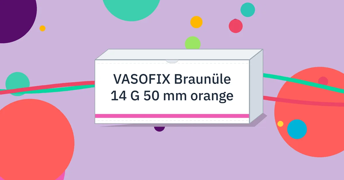 Symbolbild: Packung mit der Aufschrift VASOFIX Braunüle 14 G 50 mm orange (PZN 00328901) – Verfügbarkeit und Bezug in Apotheken in Frankfurt am Main