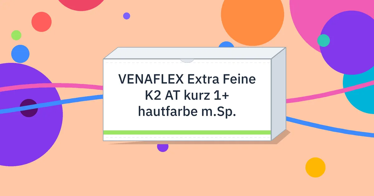 Symbolbild: Packung mit der Aufschrift VENAFLEX Extra Feine K2 AT kurz 1+ hautfarbe m.Sp. (PZN 18308626) – Verfügbarkeit und Bezug in Apotheken in Frankfurt am Main