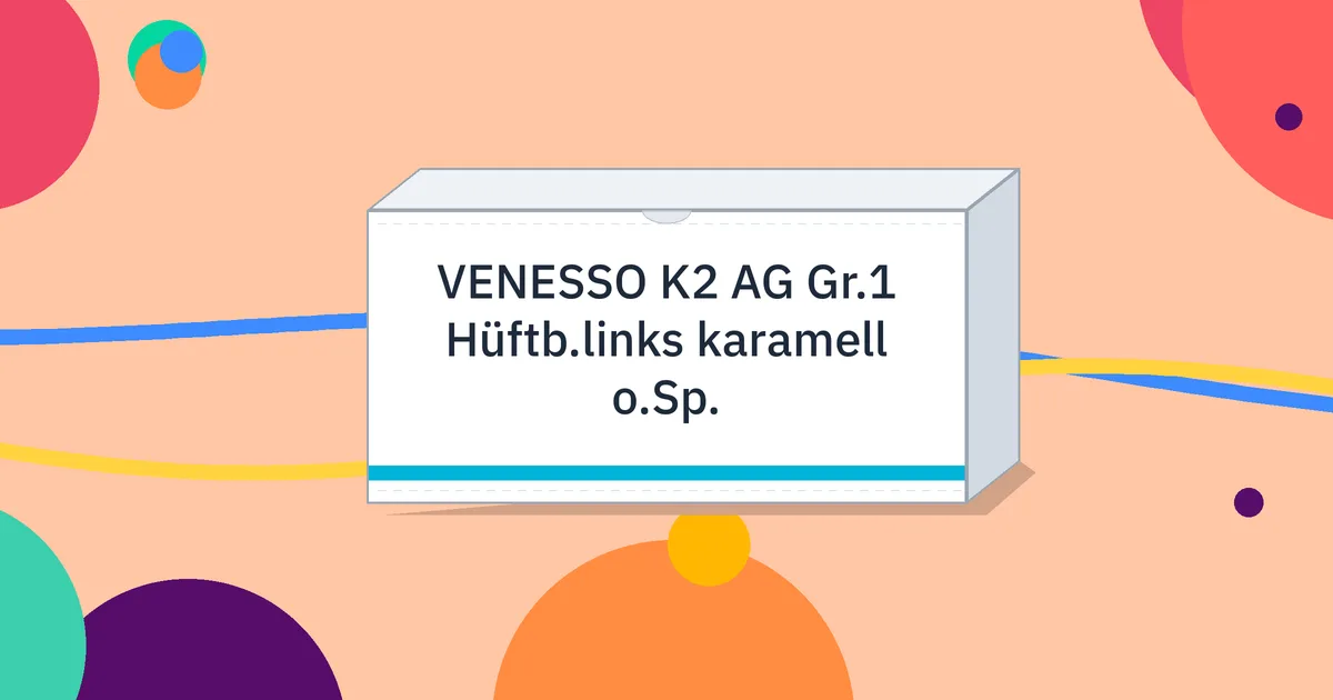 Symbolbild: Packung mit der Aufschrift VENESSO K2 AG Gr.1 Hüftb.links karamell o.Sp. (PZN 13761775) – Verfügbarkeit und Bezug in Apotheken in Frankfurt am Main