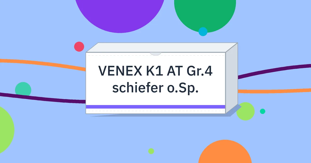Symbolbild: Packung mit der Aufschrift VENEX K1 AT Gr.4 schiefer o.Sp. (PZN 03198190) – Verfügbarkeit und Bezug in Apotheken in Frankfurt am Main