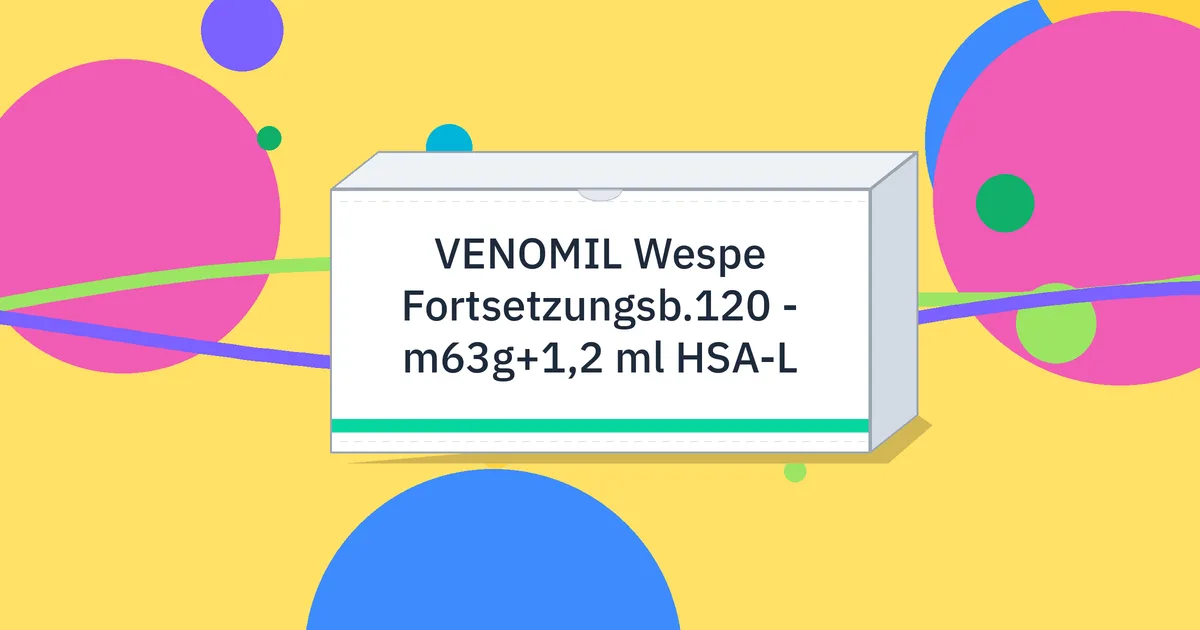 Symbolbild: Packung mit der Aufschrift VENOMIL Wespe Fortsetzungsb.120 -m63g+1,2 ml HSA-L (PZN 17601784) – Verfügbarkeit und Bezug in Apotheken in Frankfurt am Main