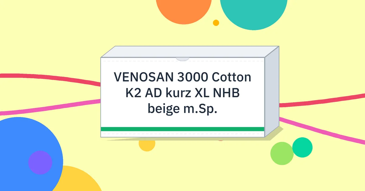 Symbolbild: Packung mit der Aufschrift VENOSAN 3000 Cotton K2 AD kurz XL NHB beige m.Sp. (PZN 14421509) – Verfügbarkeit und Bezug in Apotheken in Frankfurt am Main