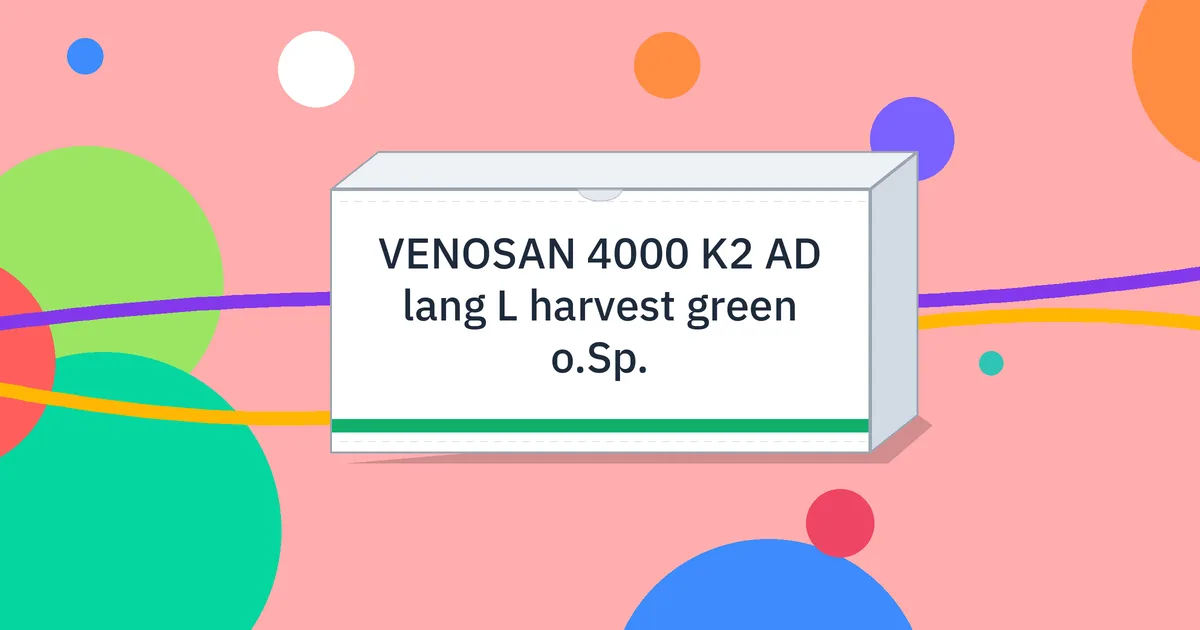 Symbolbild: Packung mit der Aufschrift VENOSAN 4000 K2 AD lang L harvest green o.Sp. (PZN 18847412) – Verfügbarkeit und Bezug in Apotheken in Frankfurt am Main