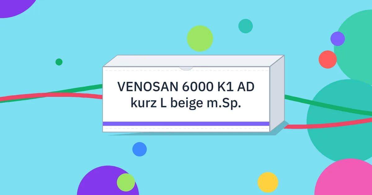 Symbolbild: Packung mit der Aufschrift VENOSAN 6000 K1 AD kurz L beige m.Sp. (PZN 17171154) – Verfügbarkeit und Bezug in Apotheken in Frankfurt am Main