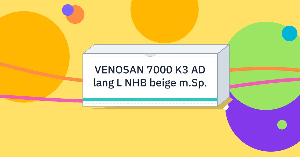 Symbolbild: Packung mit der Aufschrift VENOSAN 7000 K3 AD lang L NHB beige m.Sp. (PZN 14435196) – Verfügbarkeit und Bezug in Apotheken in Frankfurt am Main
