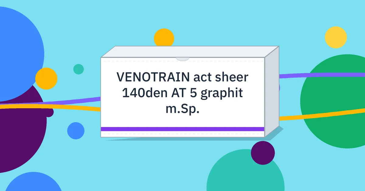 Symbolbild: Packung mit der Aufschrift VENOTRAIN act sheer 140den AT 5 graphit m.Sp. (PZN 16207269) – Verfügbarkeit und Bezug in Apotheken in Frankfurt am Main