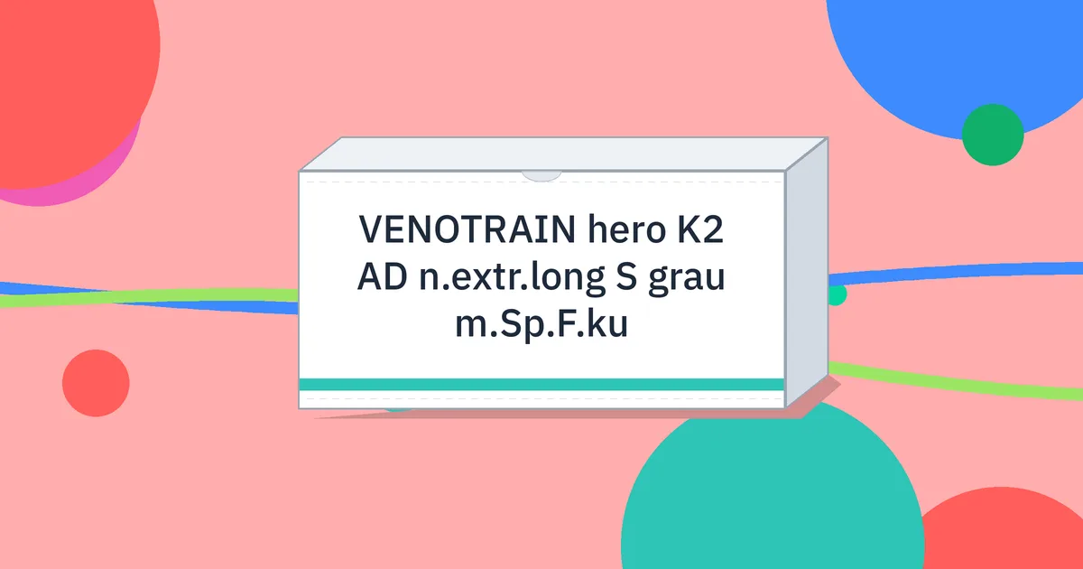 Symbolbild: Packung mit der Aufschrift VENOTRAIN hero K2 AD n.extr.long S grau m.Sp.F.ku (PZN 19190233) – Verfügbarkeit und Bezug in Apotheken in Frankfurt am Main