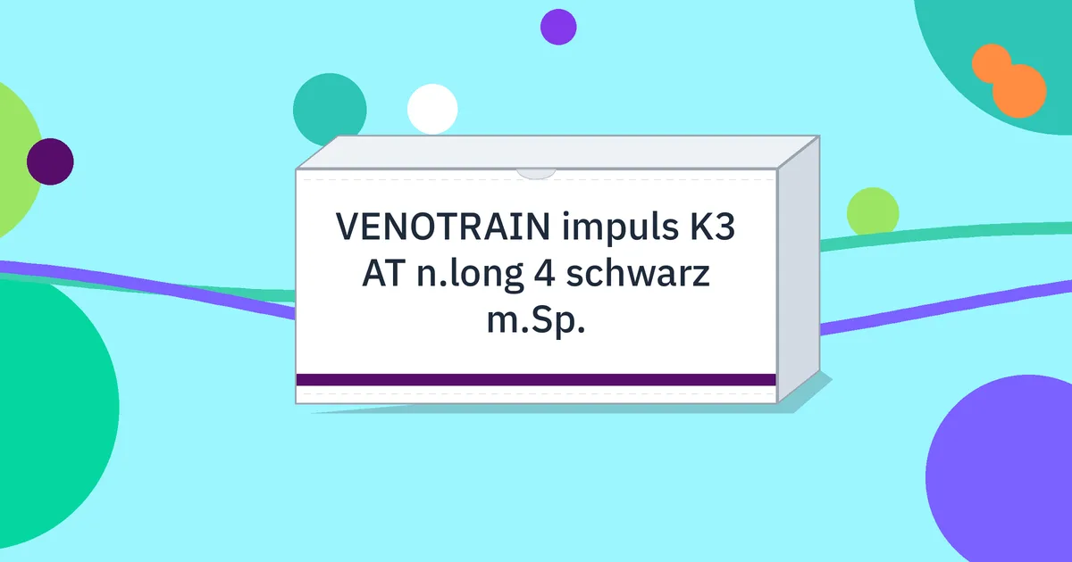 Symbolbild: Packung mit der Aufschrift VENOTRAIN impuls K3 AT n.long 4 schwarz m.Sp. (PZN 19356202) – Verfügbarkeit und Bezug in Apotheken in Frankfurt am Main