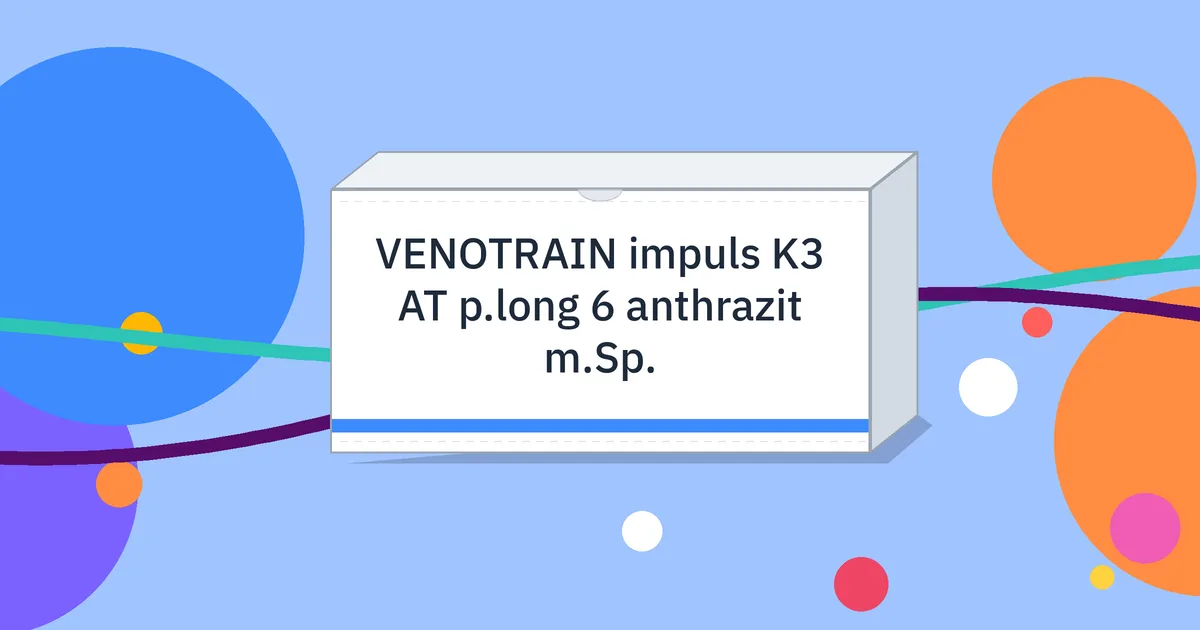 Symbolbild: Packung mit der Aufschrift VENOTRAIN impuls K3 AT p.long 6 anthrazit m.Sp. (PZN 19356975) – Verfügbarkeit und Bezug in Apotheken in Frankfurt am Main