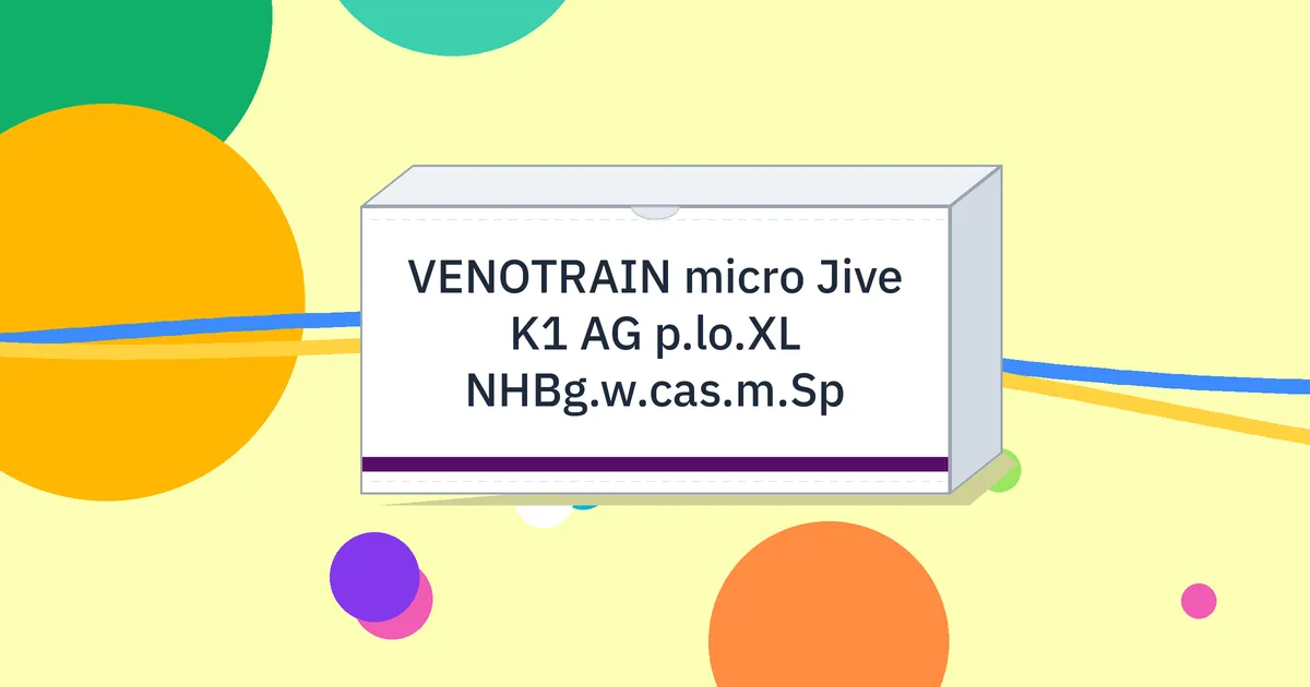 Symbolbild: Packung mit der Aufschrift VENOTRAIN micro Jive K1 AG p.lo.XL NHBg.w.cas.m.Sp (PZN 20767979) – Verfügbarkeit und Bezug in Apotheken in Frankfurt am Main