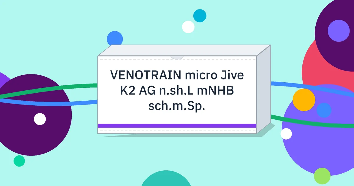 Symbolbild: Packung mit der Aufschrift VENOTRAIN micro Jive K2 AG n.sh.L mNHB sch.m.Sp. (PZN 17762754) – Verfügbarkeit und Bezug in Apotheken in Frankfurt am Main