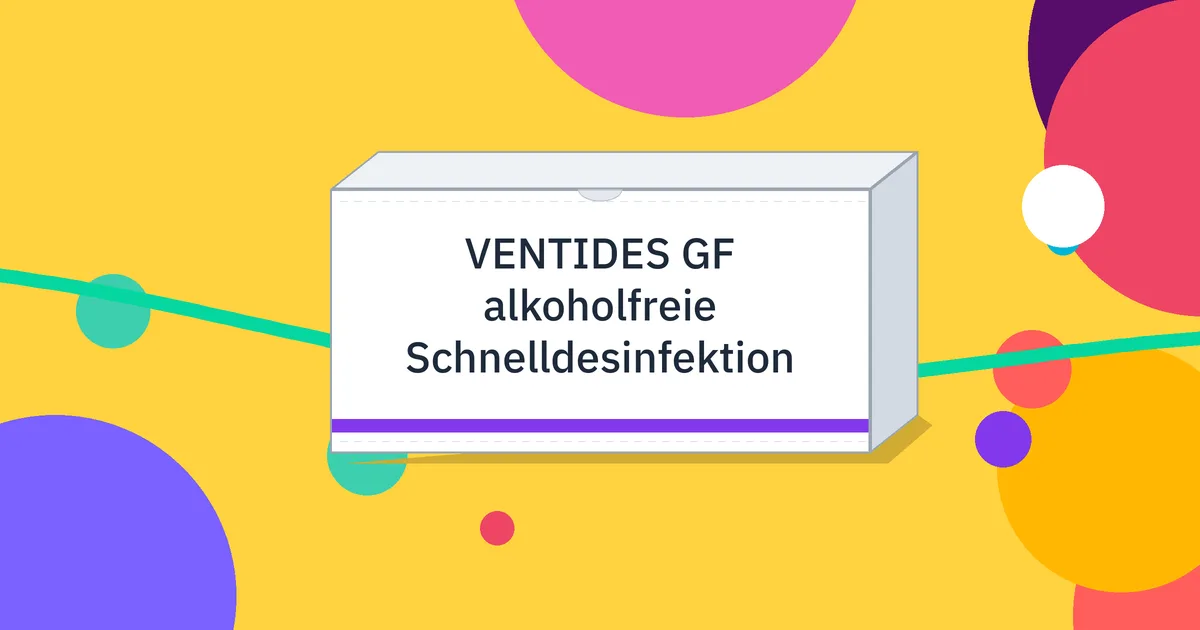 Symbolbild: Packung mit der Aufschrift VENTIDES GF alkoholfreie Schnelldesinfektion (PZN 06920813) – Verfügbarkeit und Bezug in Apotheken in Frankfurt am Main