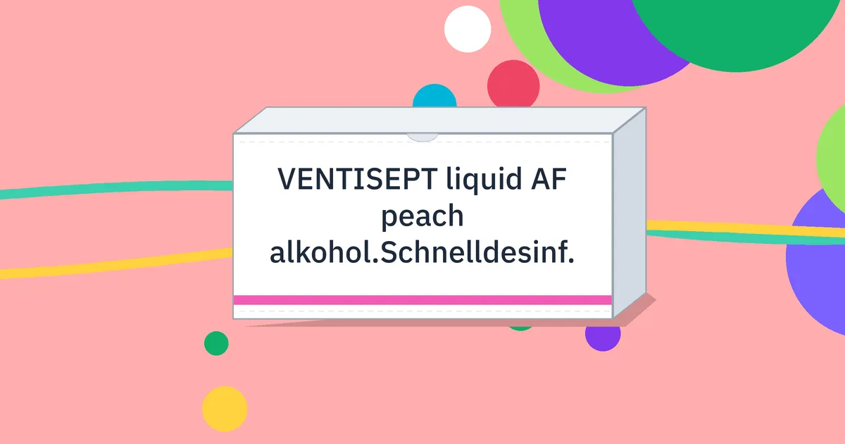 Symbolbild: Packung mit der Aufschrift VENTISEPT liquid AF peach alkohol.Schnelldesinf. (PZN 06920730) – Verfügbarkeit und Bezug in Apotheken in Frankfurt am Main