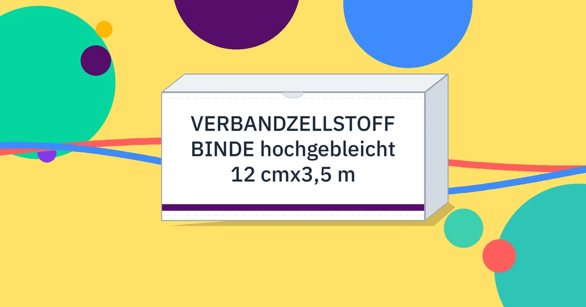 Symbolbild: Packung mit der Aufschrift VERBANDZELLSTOFF BINDE hochgebleicht 12 cmx3,5 m (PZN 04045873) – Verfügbarkeit und Bezug in Apotheken in Frankfurt am Main