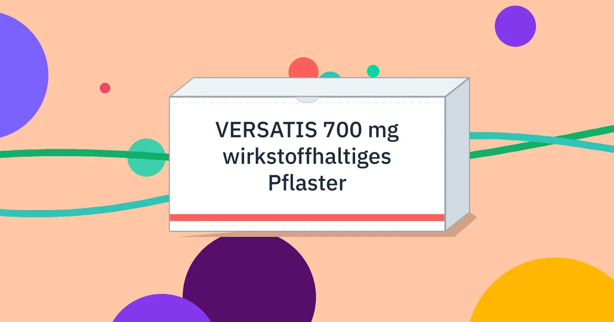 Symbolbild: Packung mit der Aufschrift VERSATIS 700 mg wirkstoffhaltiges Pflaster (PZN 14440990) – Verfügbarkeit und Bezug in Apotheken in Frankfurt am Main