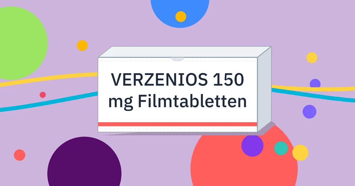 Symbolbild: Packung mit der Aufschrift VERZENIOS 150 mg Filmtabletten (PZN 14219311) – Verfügbarkeit und Bezug in Apotheken in Frankfurt am Main