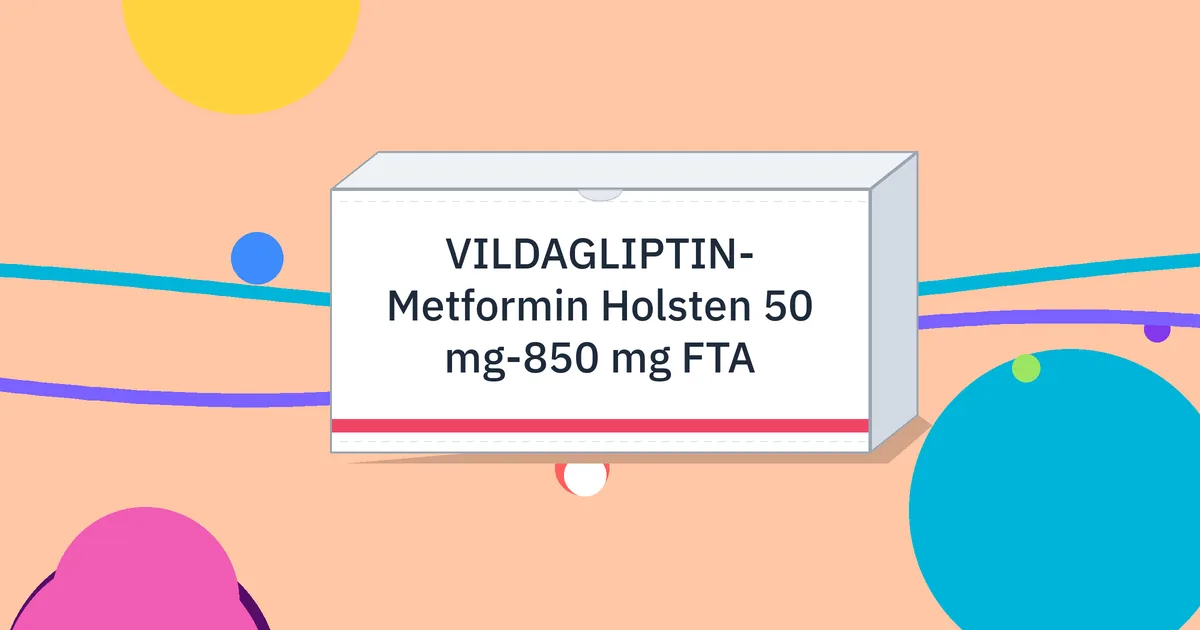 Symbolbild: Packung mit der Aufschrift VILDAGLIPTIN-Metformin Holsten 50 mg-850 mg FTA (PZN 17887651) – Verfügbarkeit und Bezug in Apotheken in Frankfurt am Main